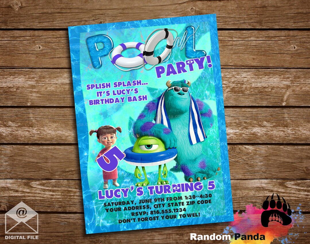 DIGITAL FILE, Monsters Inc Pool Party Invitation, Purple Boo Swimming ...
