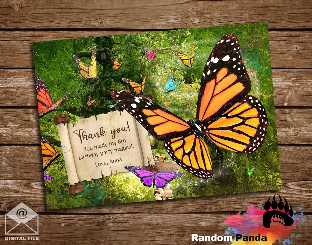 Digital Delivery, Butterfly Thank You Card, Butterfly Princess Party ...