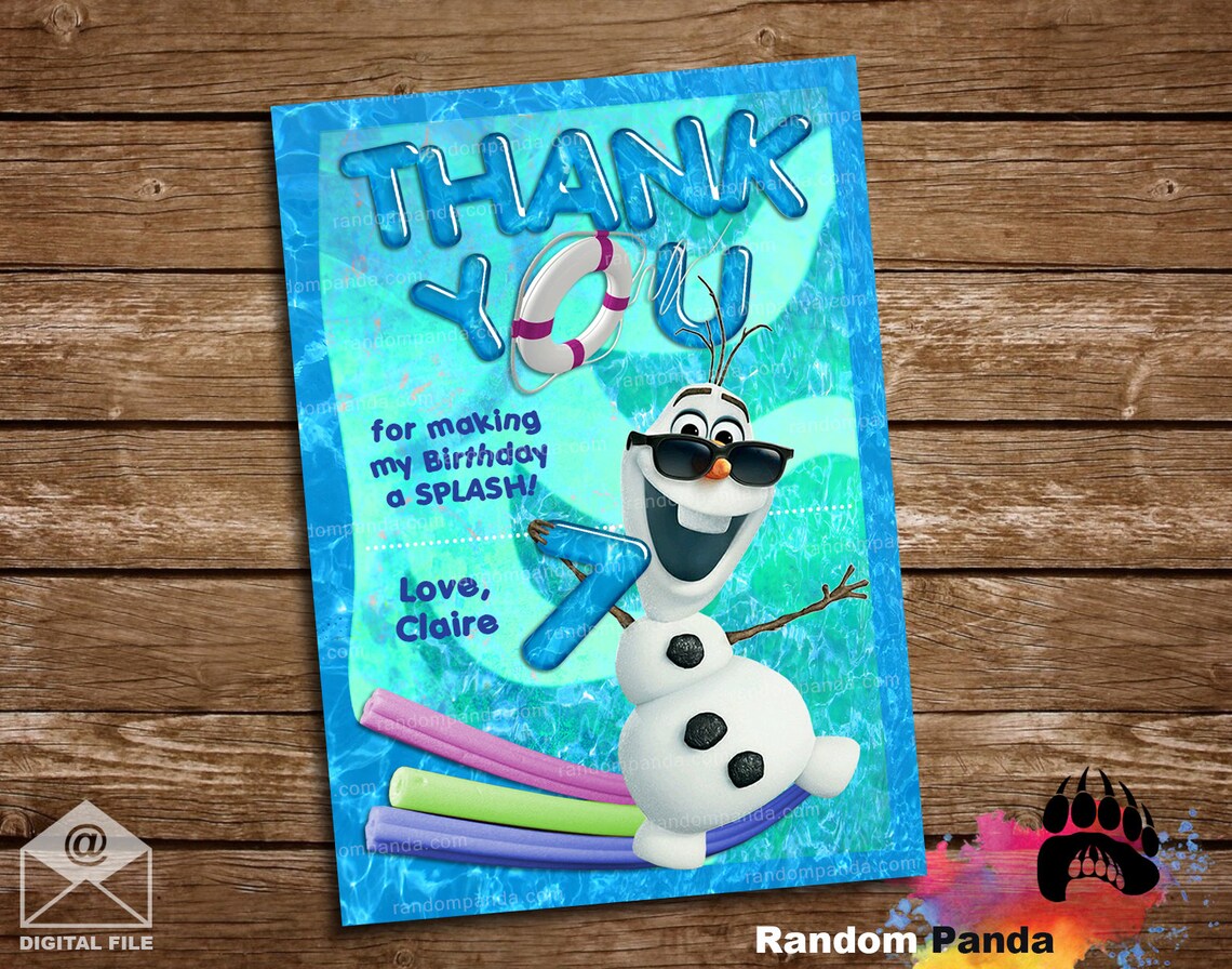 Digital Delivery, Frozen Thank You Card, Olaf Pool Party Thank You Note ...