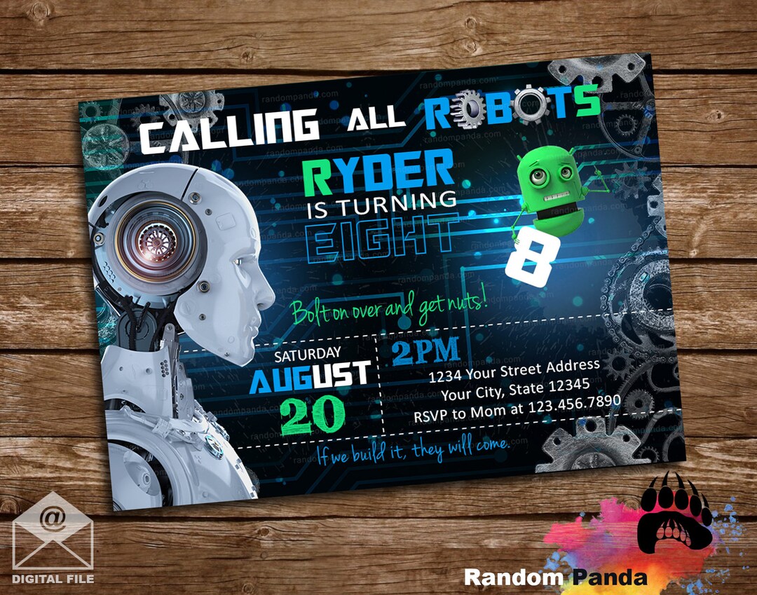 Digital Delivery, Robot Party Invitation, Robotics Birthday, Fun ...