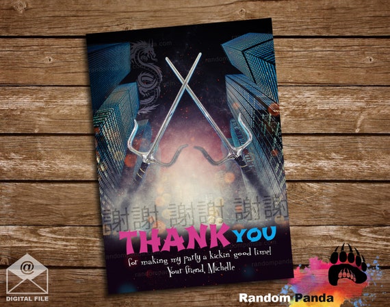 Digital Delivery, Pink Ninja Warrior Thank You Card, Karate Party, Sai ...