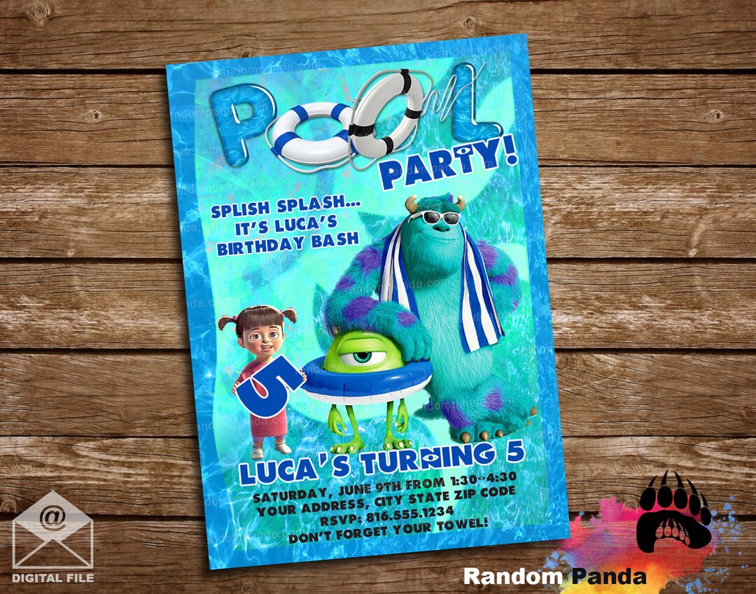 DIGITAL FILE, Monsters Inc Pool Party Invitation, Blue Boy Boo Swimming ...
