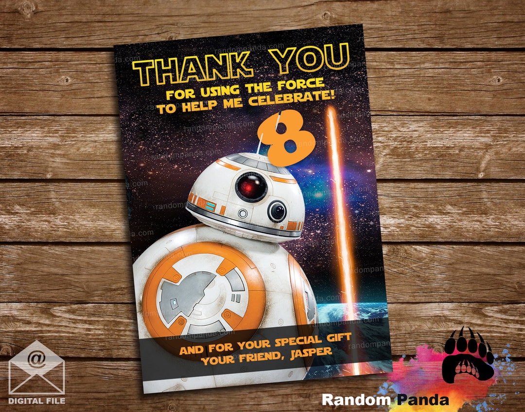 Digital Delivery, Star Wars Thank You Card, BB8 Party, Star Wars ...