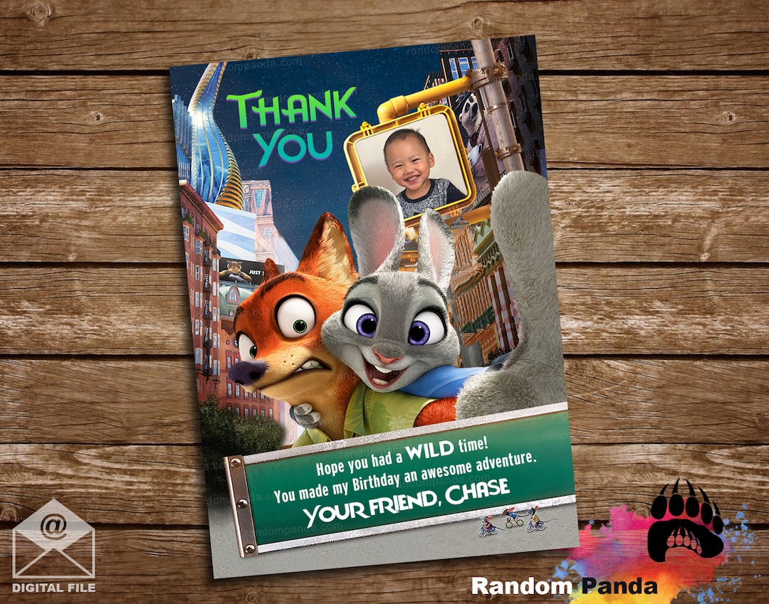 Digital Delivery, Zootopia Thank You Card, Zootropolis Party, Zootopia ...