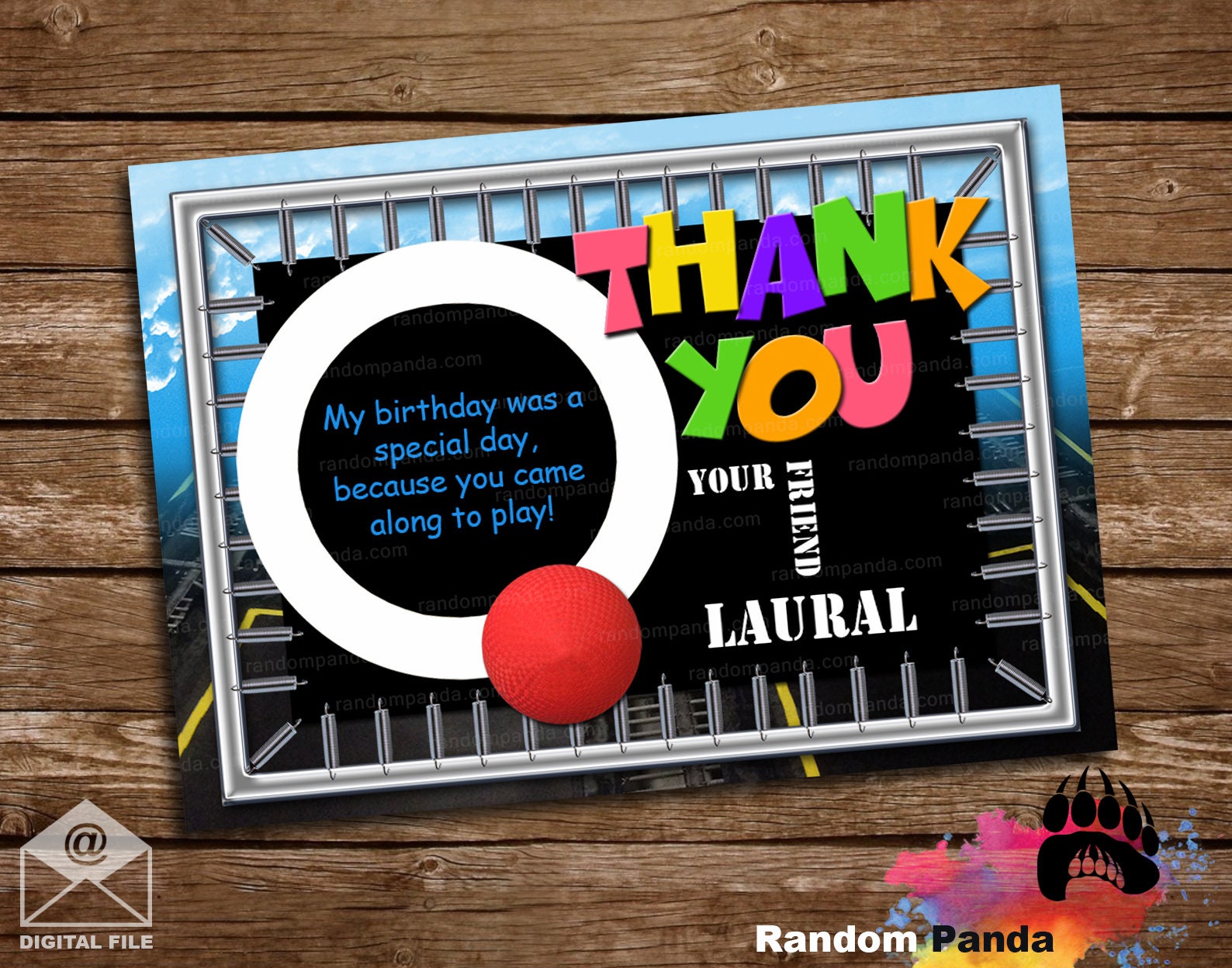 Digital Delivery, Trampoline Thank You Card, Trampoline Party, Bounce ...