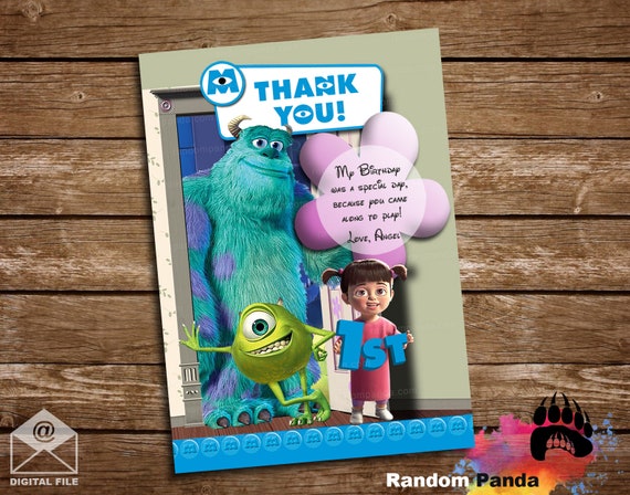 Digital Delivery, Monsters Inc Thank you Card, Boo Party, Monsters Inc ...