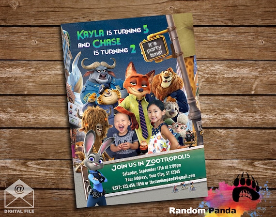 Digital Delivery, Funny Twin Zootopia Invitation, Nick Wilde Double ...