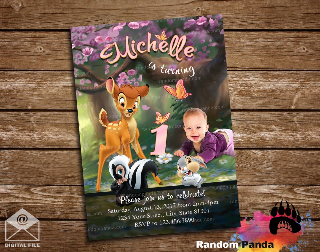 Digital Delivery, Personalize Pink Bambi Invitation, Bambi Thumper ...