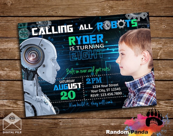 Digital Delivery, Funny Robot Invitation, Robotics Droid Party, Science ...