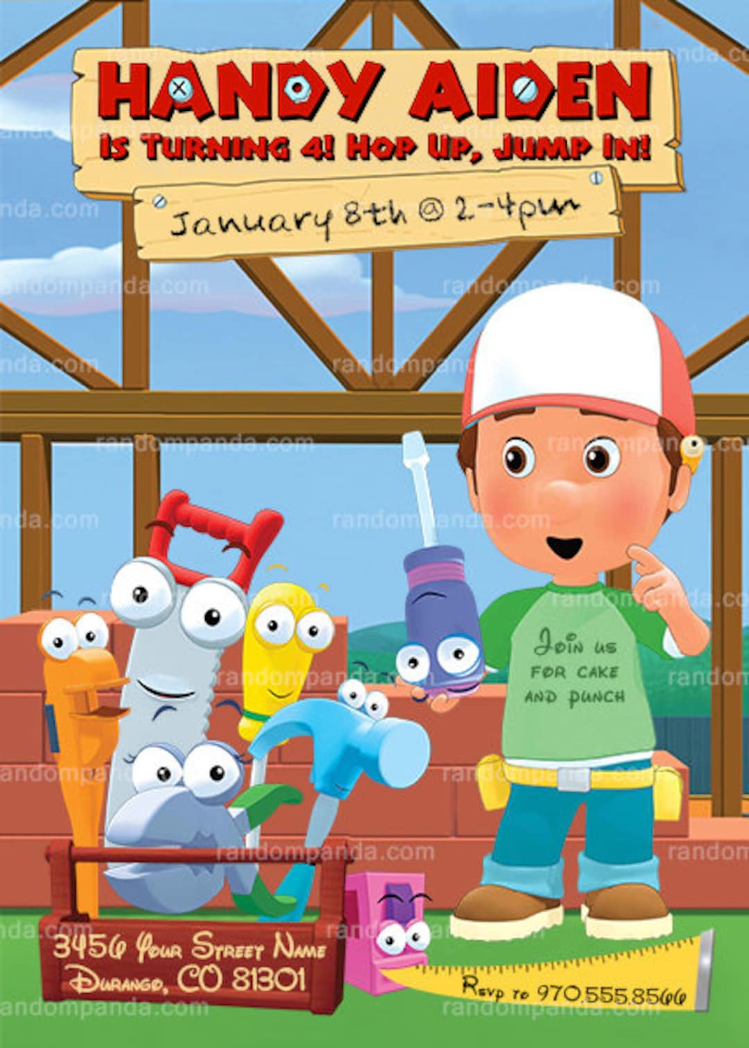Digital Delivery, Handy Manny Invitation, Handy Manny Party, Handy Man ...