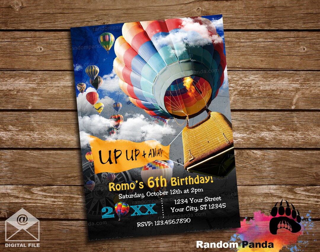 Digital Delivery, Hot Air Balloon Invitation, Balloon Party Invite, Hot ...