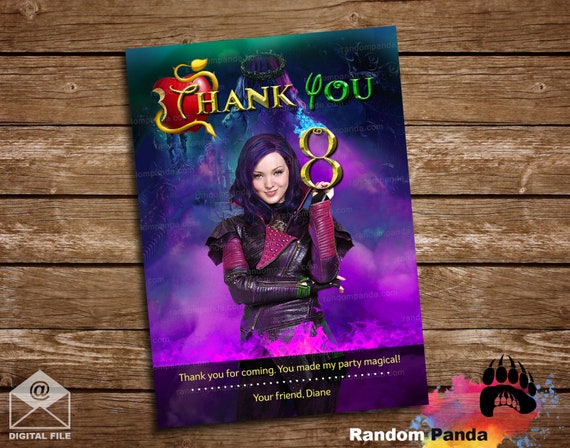 Digital Delivery, Descendants Thank You Card, Mal Party Thank You Note ...