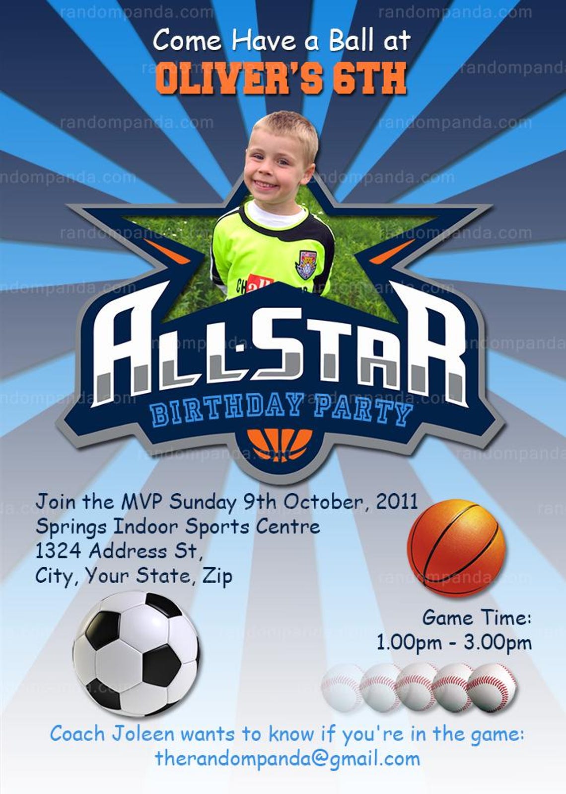 DIGITAL FILE, Personalize Boys Sports Invitation, All Sports Party, Get ...