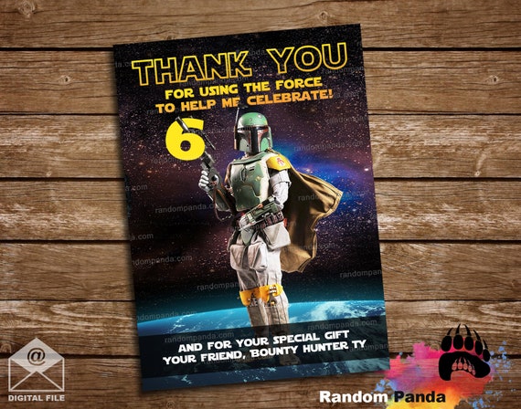 Digital Delivery, Star Wars Thank You Card, Boba Fett Party, Bounty ...