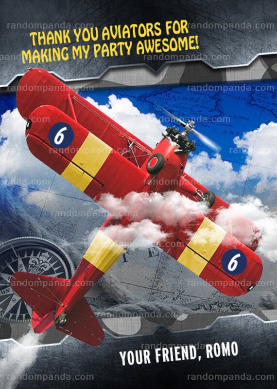 Digital Delivery, Airplane Pilot Thank You Card, Aviator Party, Retro ...
