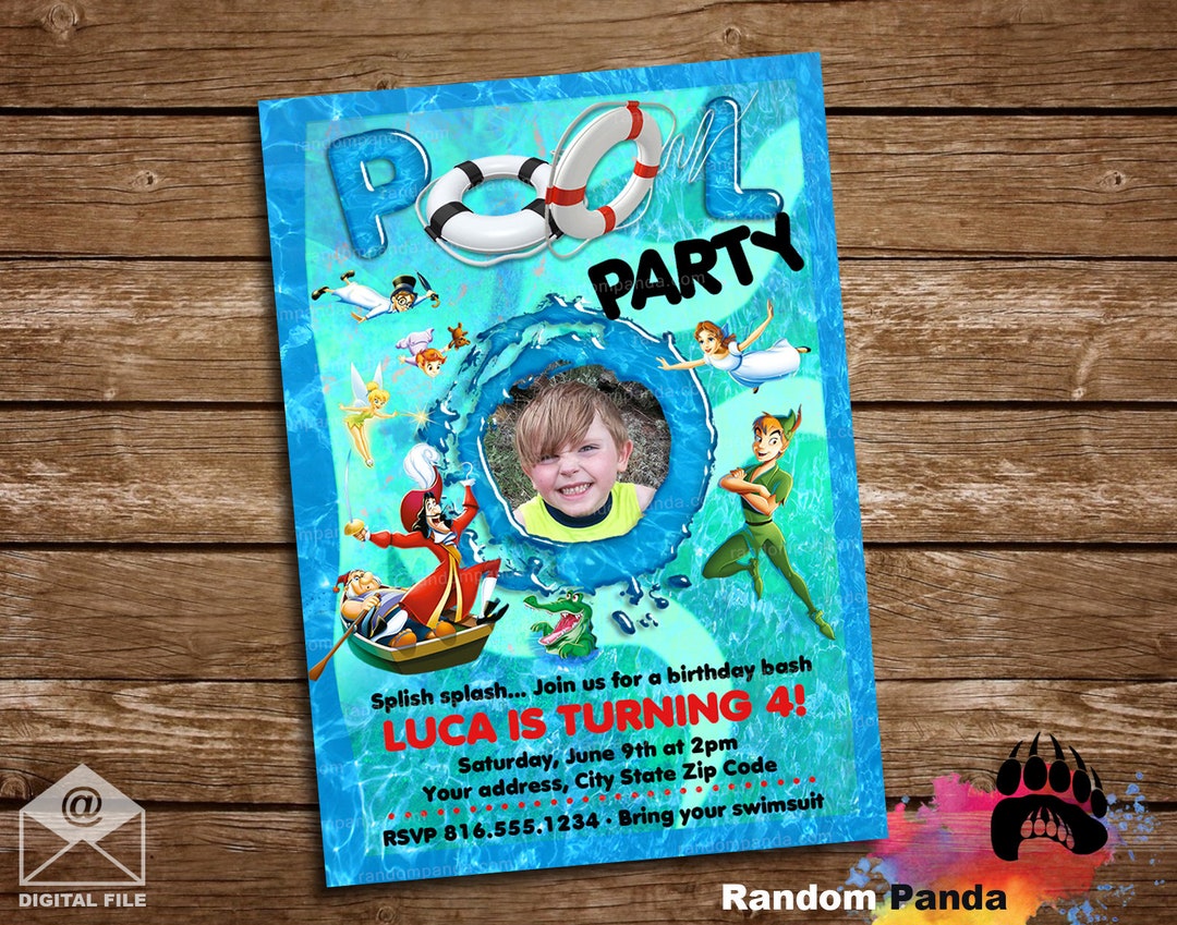 Digital Delivery, Personalize Peter Pan Pool Party Invitation ...