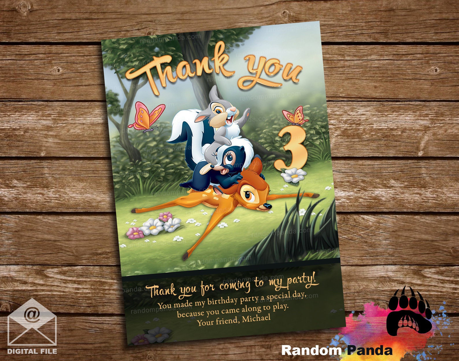DIGITAL FILE, Bambi and Thumper Thank You Card, Bambi Party Thanks Note ...