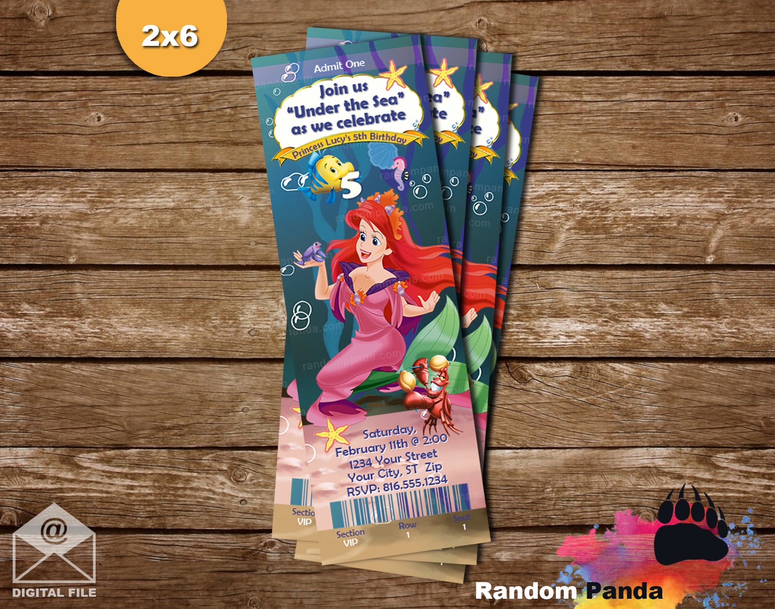 Digital Delivery, Little Mermaid Party Ticket, Princess Ariel Birthday ...