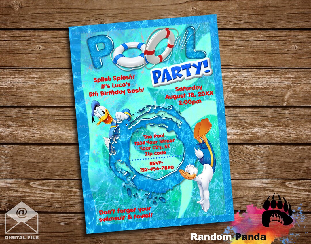 DIGITAL FILE, Donald Duck Pool Party Invitation - Etsy