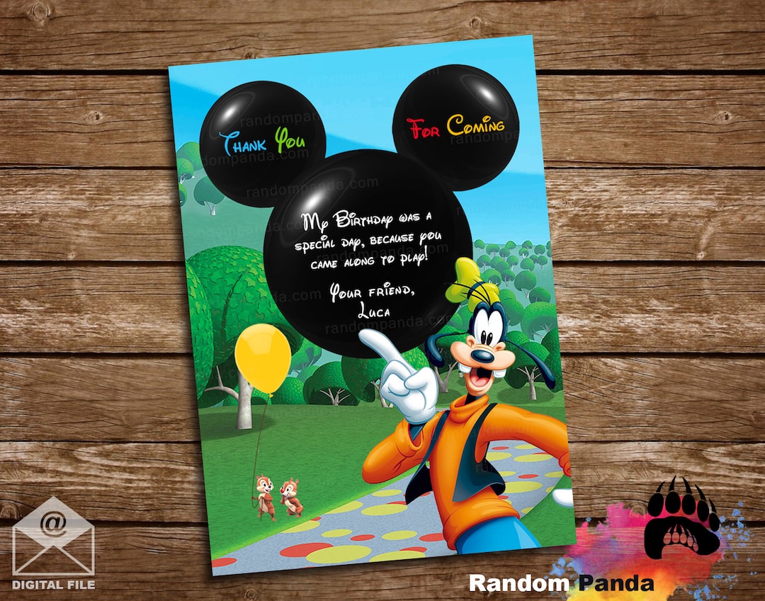 Digital Delivery, Goofy Party Thank You Card, Goofy Birthday Thanks ...