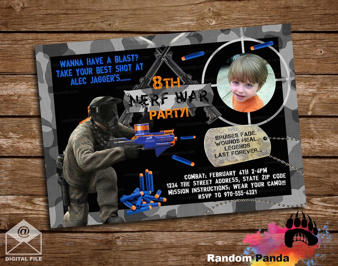 Digital Delivery, Nerf War Invitation, Nerf Guns Camo Party Invite - Etsy