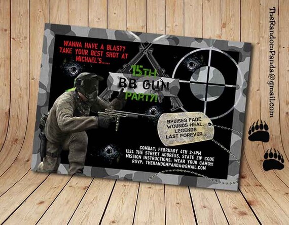 Digital Delivery, BB Gun Invitation, Combat and Camo, Pellet Gun Party ...