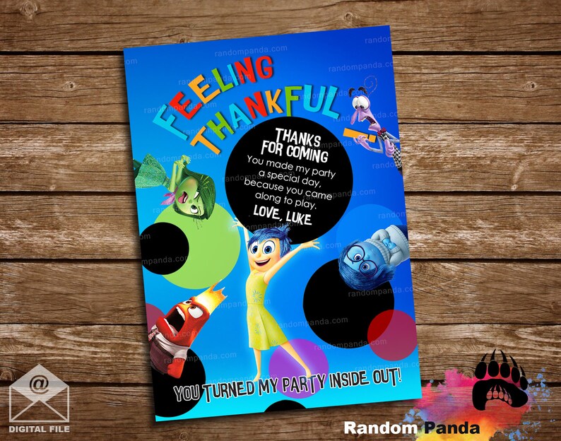 DIGITAL FILE Inside Out Thank You Card Joy Party Inside Out - Etsy