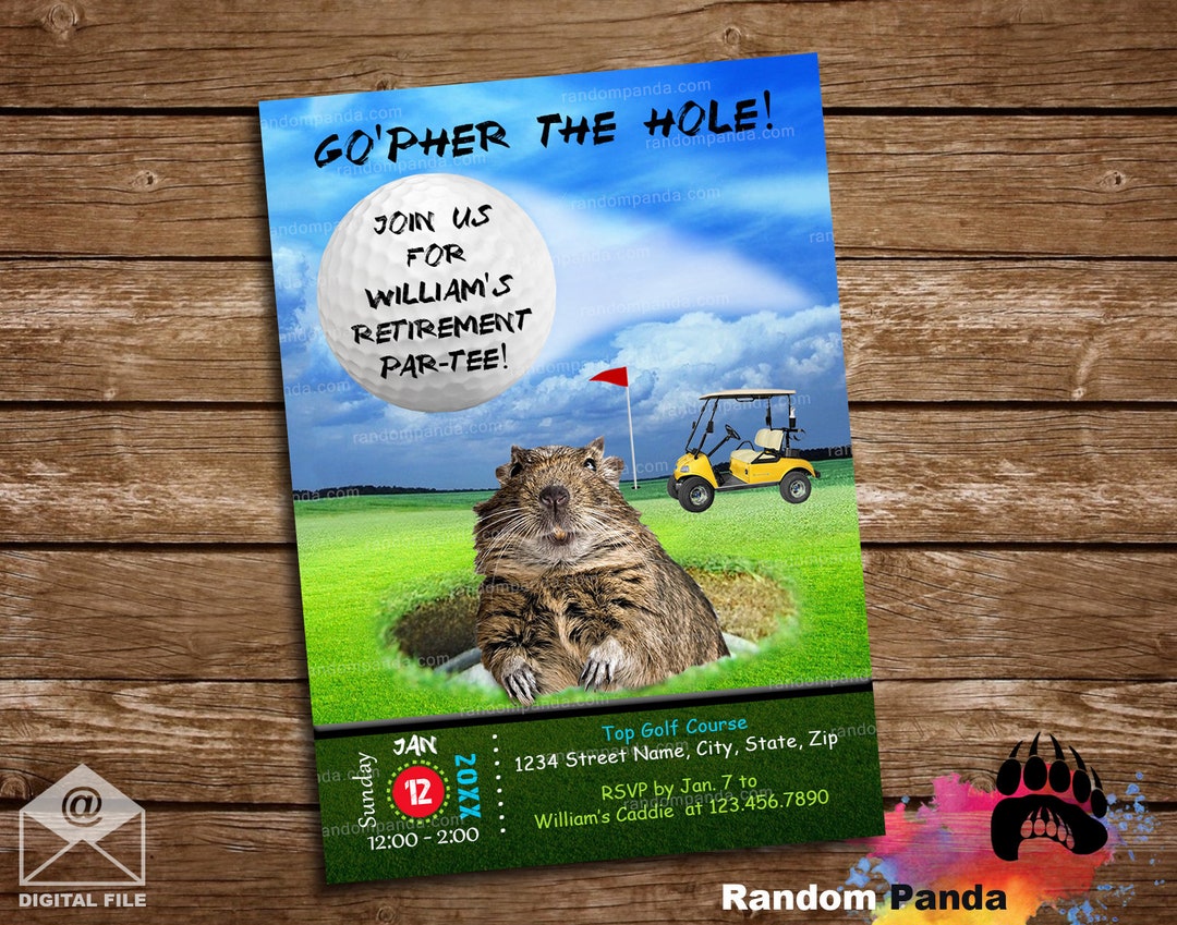 Digital Delivery, Funny Golf Invitation, Retirement Party, Gopher ...
