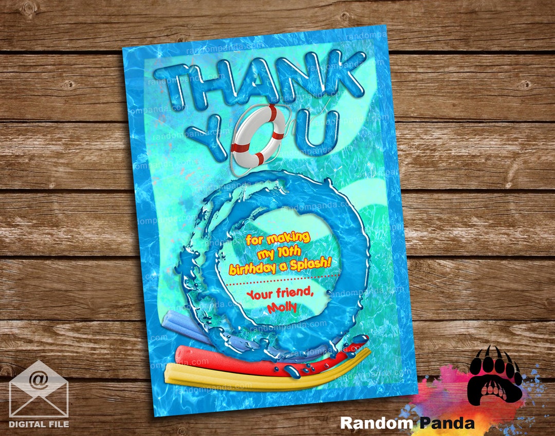 Digital Delivery, Pool Party Thank You Card, Beach or Lake Party Thank ...