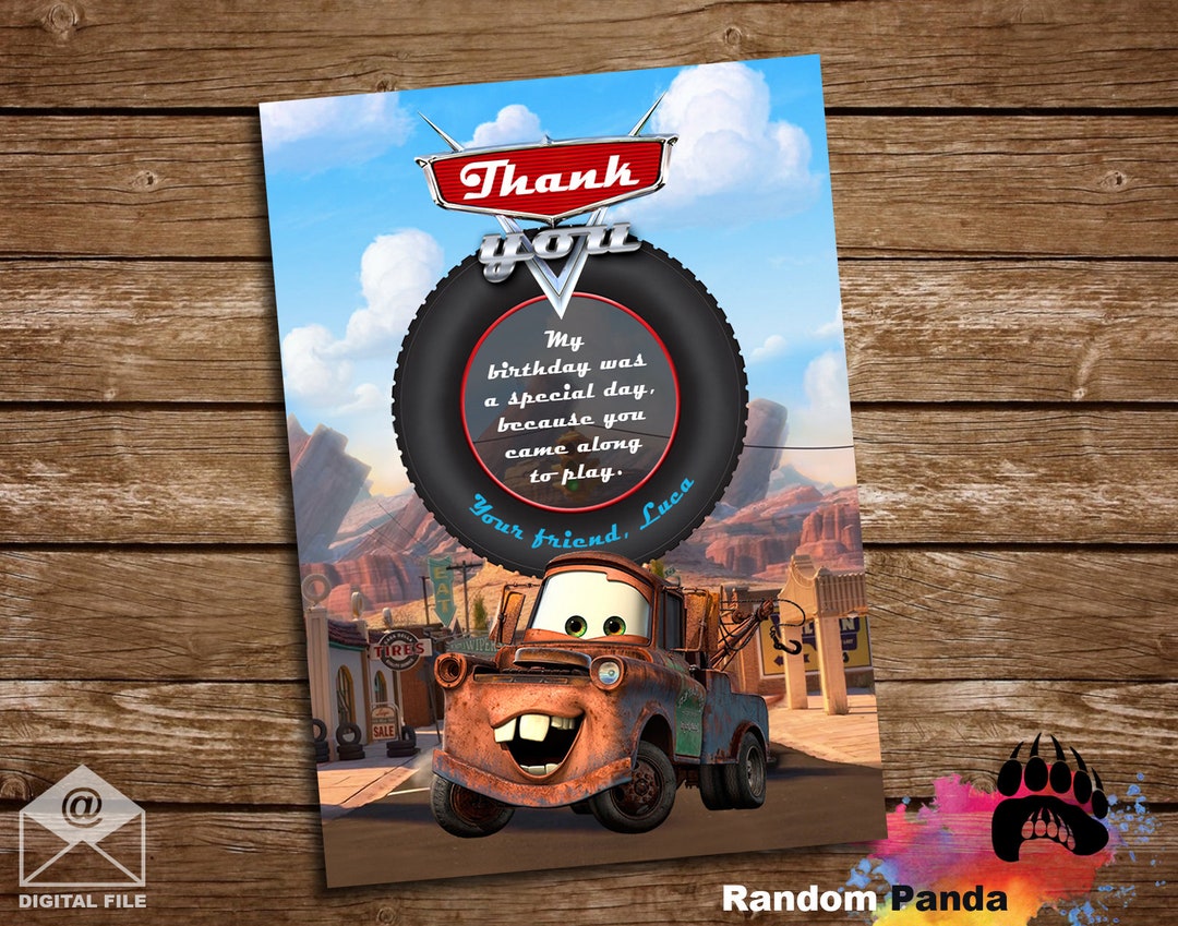 DIGITAL FILE, Cars Thank You Card, Mater Truck Thanks, Cars Thank You ...
