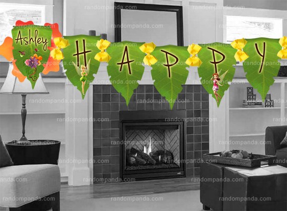 Digital Delivery, Personalized Tinkerbell Leaf Party Banner, Fairy ...