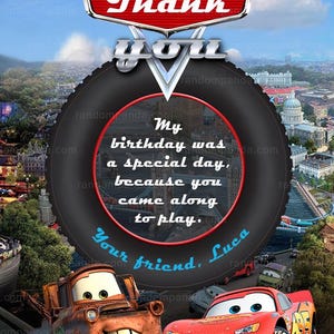 DIGITAL FILE, Cars Thank You Card, Mater Party, Lightning Mcqueen ...