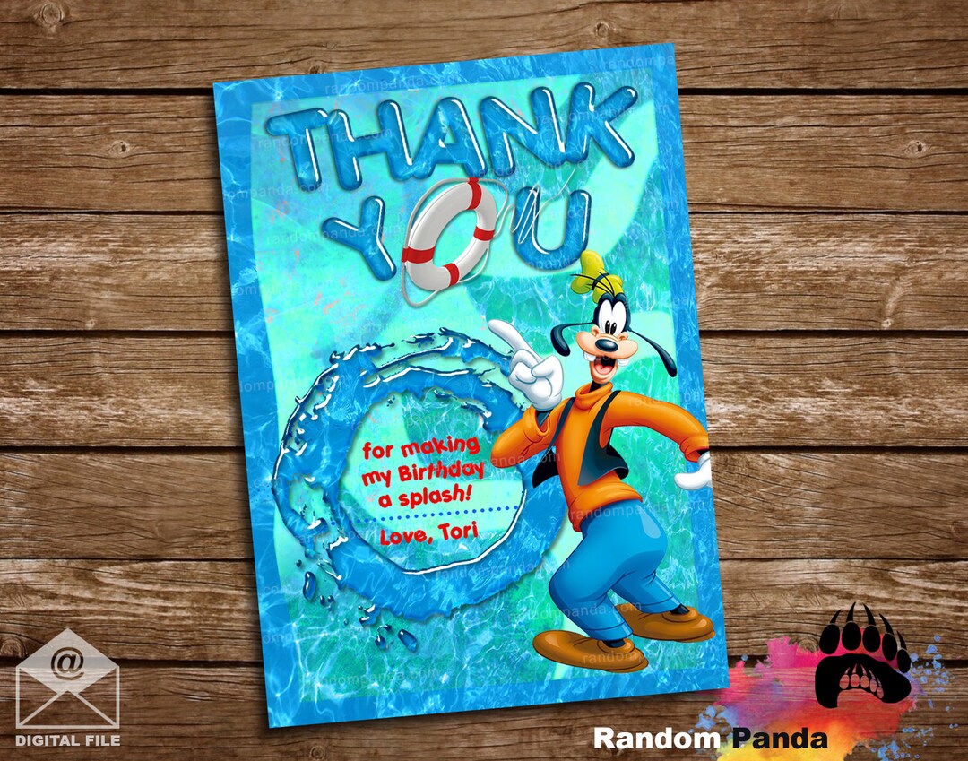 Digital Delivery, Goofy Pool Party Thank You Card, Goofy Mickey Mouse ...