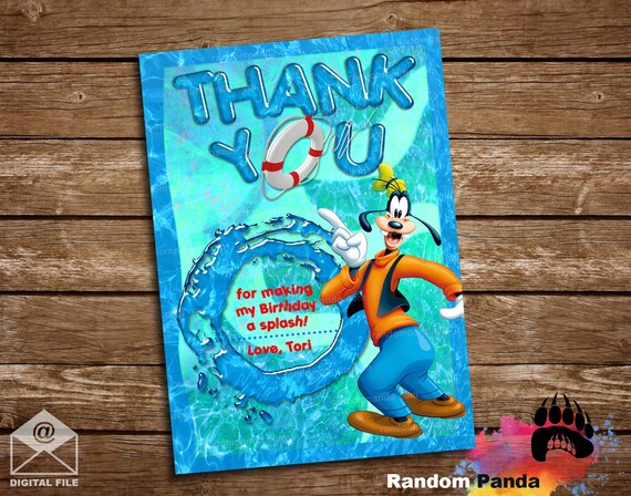 Digital Delivery, Goofy Pool Party Thank You Card, Goofy Mickey Mouse ...