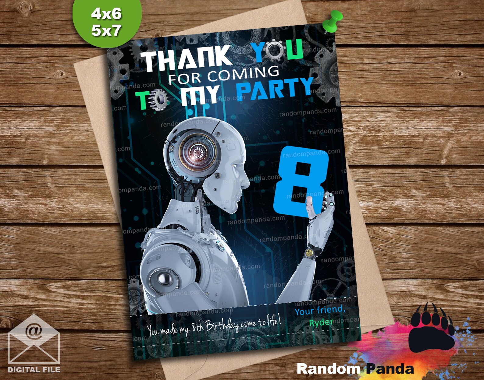 Digital Delivery Robot Thank You Card Robotics Party Fun | Etsy