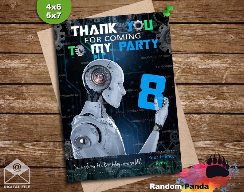 Digital Delivery Robot Thank You Card Robotics Party Fun | Etsy