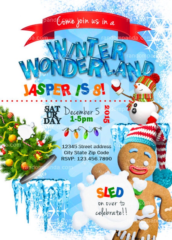 Digital Delivery, Winter Wonderland invitation, Gingerbread Man ...