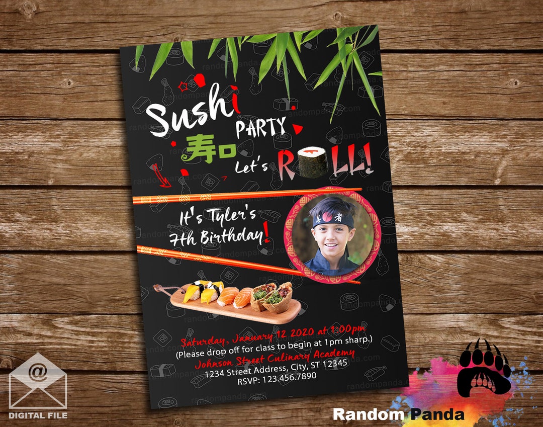 Digital Delivery, Personalize Sushi Party Invitation, Sushi Birthday ...