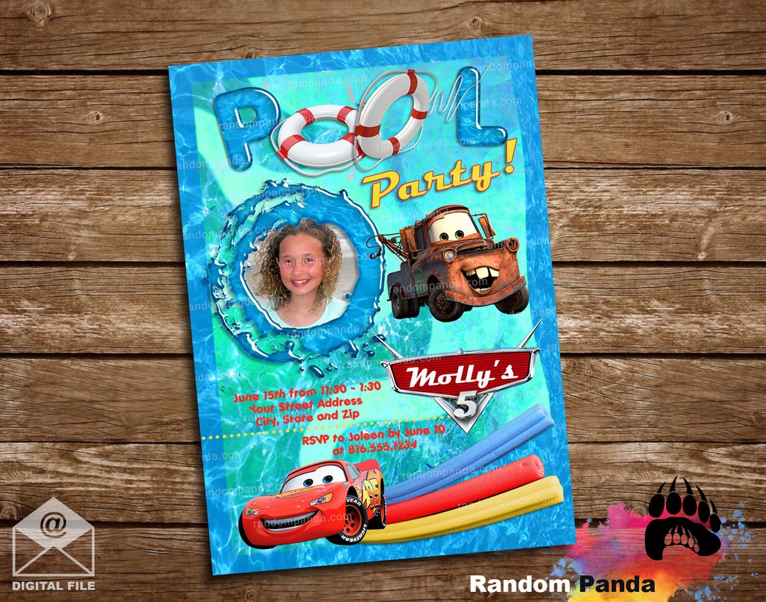 DIGITAL FILE, Personalize Cars Pool Party Invitation, Cars Splash Party ...