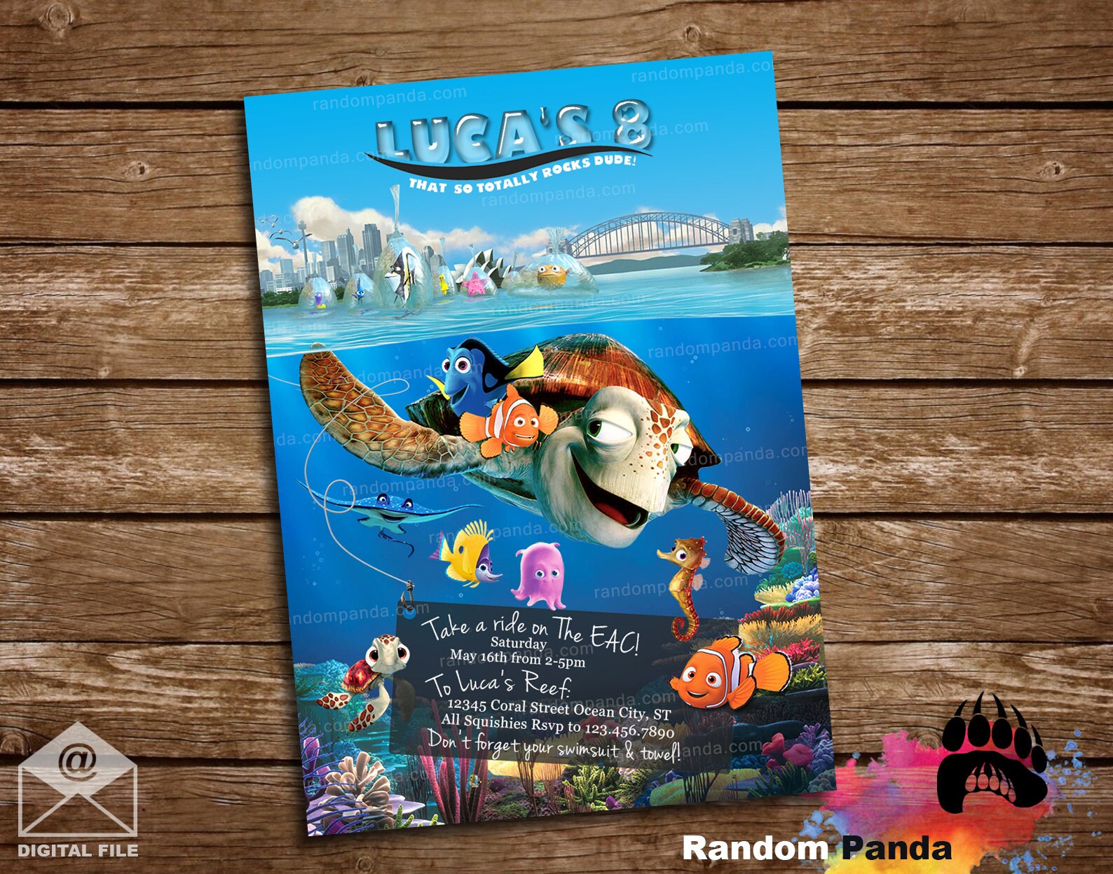 Digital Delivery, Finding Nemo Invitation, Turtle Party, Dory Birthday ...