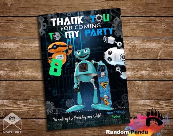 Digital Delivery, Skater Robot Thank You Card, Bots and Droids Party AI ...