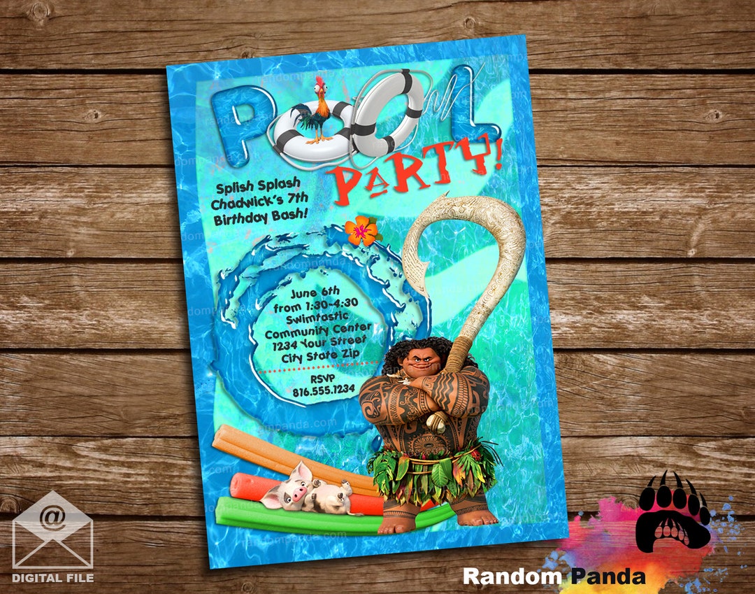DIGITAL FILE, Maui Pool Party Invitation, Moana Maui Birthday Party ...
