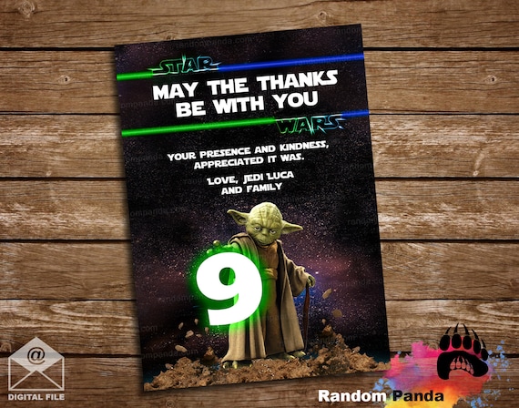 Digital Delivery, Master Yoda Thank You Card, Star Wars Birthday Thanks ...