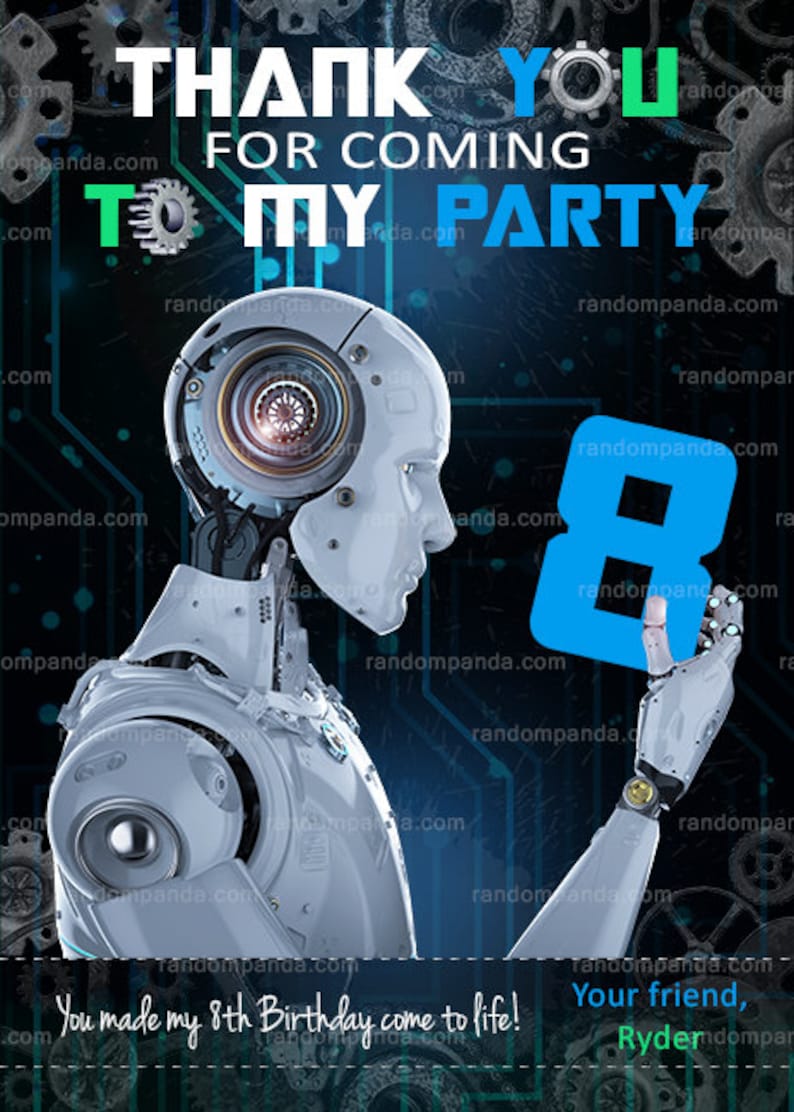 Digital Delivery Robot Thank You Card Robotics Party Fun | Etsy