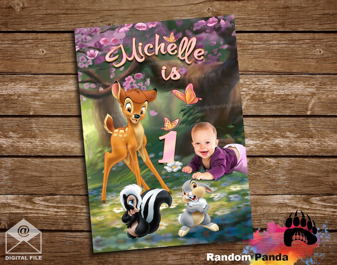 Digital File Bambi Bday Portrait Poster Pink Bambi Skunk And Thumper