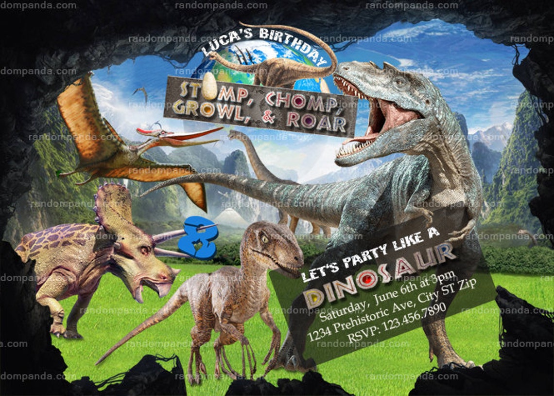 Digital Delivery, Dinosaurs Invitation, Dinosaur T Rex Birthday Invite ...