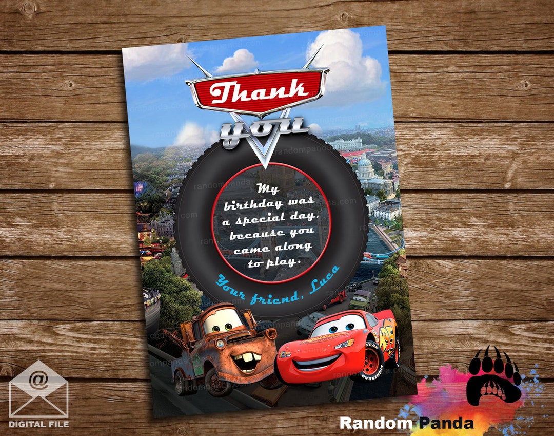 DIGITAL FILE, Cars Thank You Card, Mater Party, Lightning Mcqueen ...