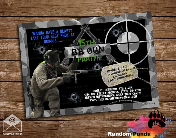 Digital Delivery, BB Gun Invitation, Combat and Camo, Pellet Gun Party ...