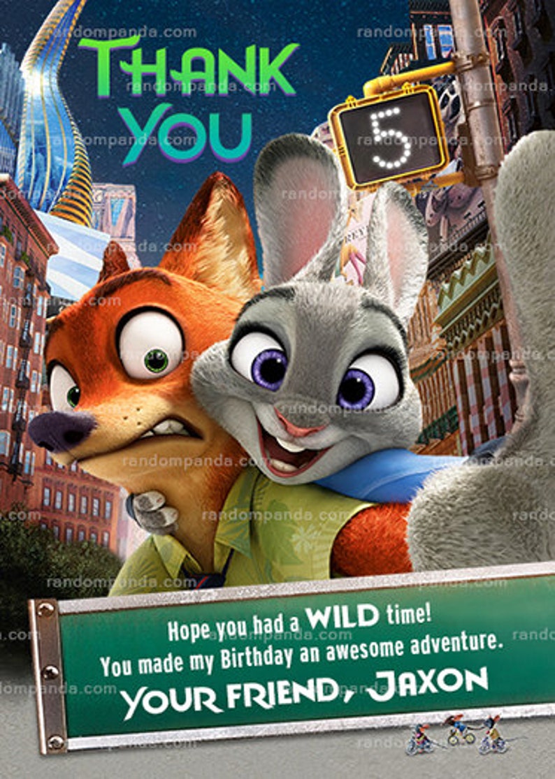 Digital Delivery Zootopia Thank You Card Zootropolis Party - Etsy