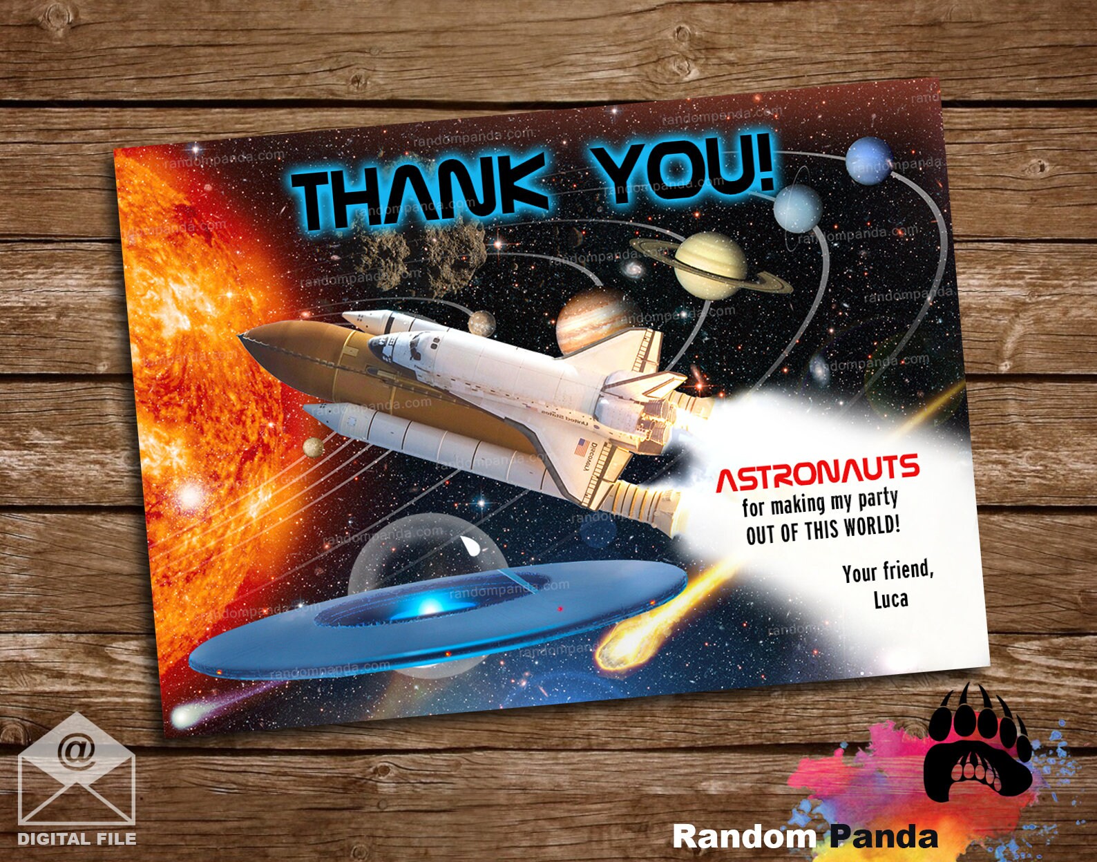 Digital Delivery, Out of This World Party, Astronaut Thank You Card ...